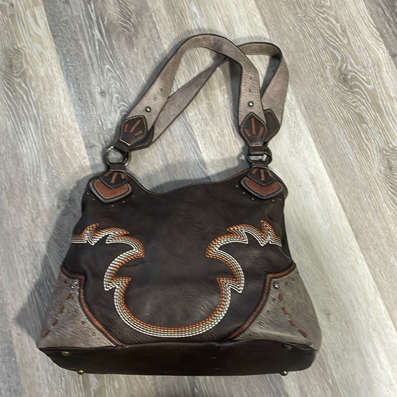 Justin Boots | Bags | Justin Flames Embroidered Leather Shoulder Bag ...